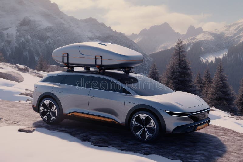 Futuristic Car with Roof Cargo Box. Generative AI Stock Illustration ...