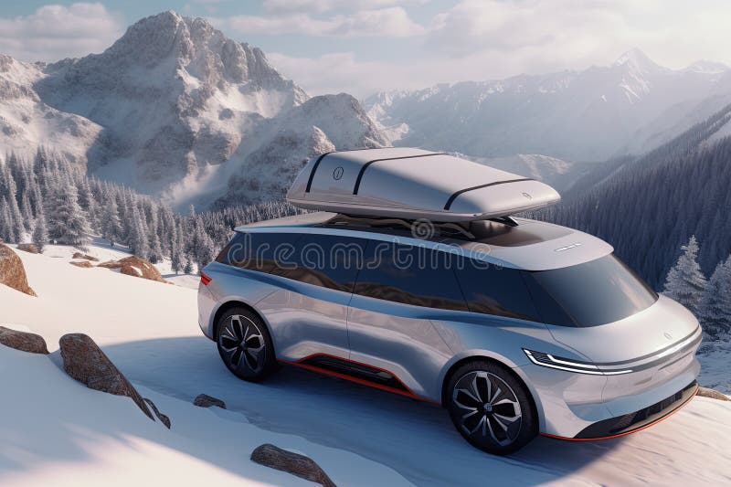 Futuristic Car with Roof Cargo Box. Generative AI Stock Illustration ...