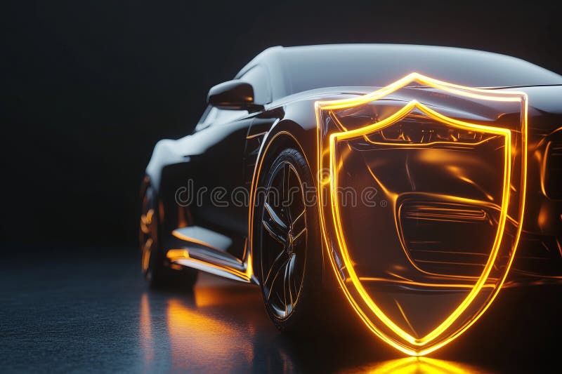 Futuristic Car with a Shield Symbol Representing Security and ...