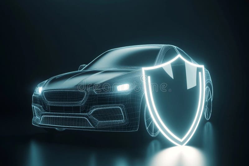 Futuristic Car with a Shield Symbol Representing Security and ...