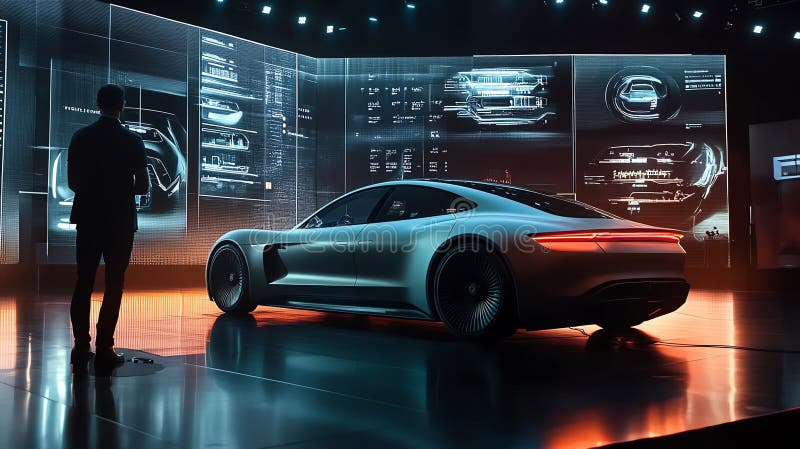 Futuristic Car Showcased in a High-tech Environment, Illuminated ...