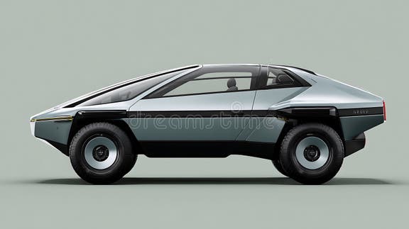 Futuristic Car with a Sleek, Angular Design Featuring a Metallic Silver ...