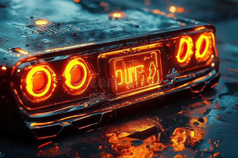 Futuristic Car Tail Lights Glowing Brightly on a Wet Night Stock ...