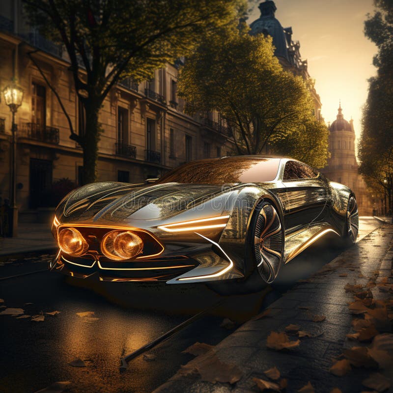 Futuristic Car Technology Concept with Wireframe Intersection 3D ...