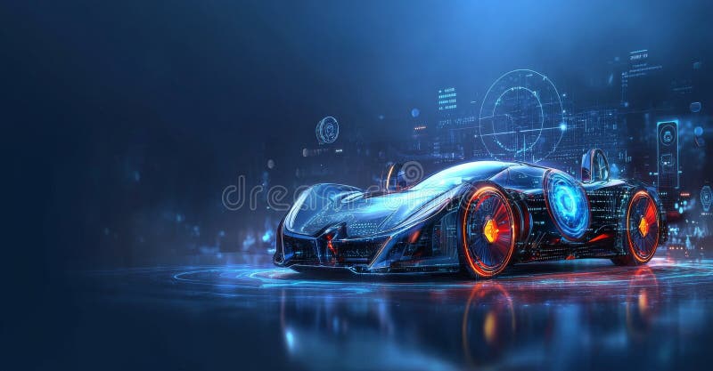 A Futuristic Car Technology Concept Illustrated in 3D with Wireframe ...