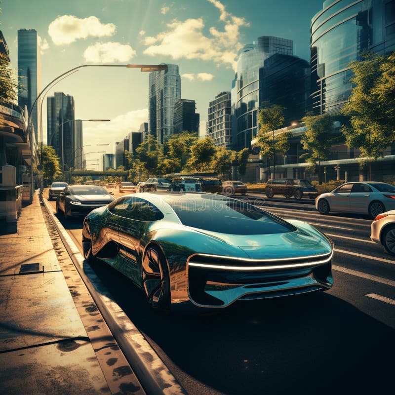 Futuristic Car Technology Concept with Wireframe Intersection 3D ...