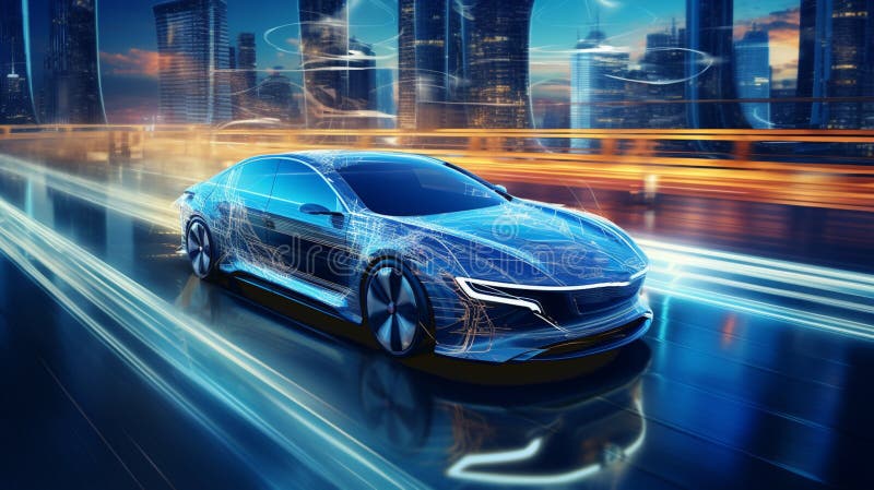 Futuristic Car Technology Concept with Wireframe Intersection 3D ... Futuristic Car Technology Concept with Wireframe Intersection 3D ...