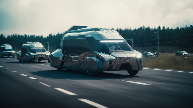 Futuristic Car Vehicles on Highway with Full Self Driving. AI Generated ...