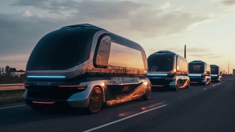 Futuristic Car Vehicles on Highway with Full Self Driving. AI Generated ...