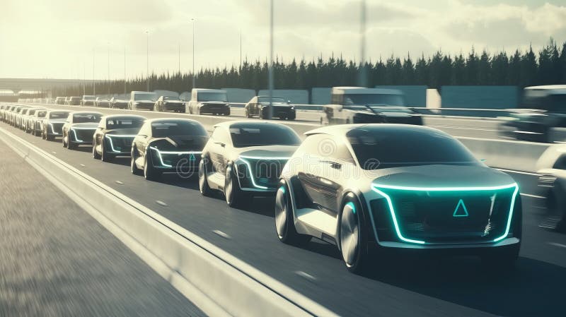Futuristic Car Vehicles on Highway with Full Self Driving. AI Generated ...