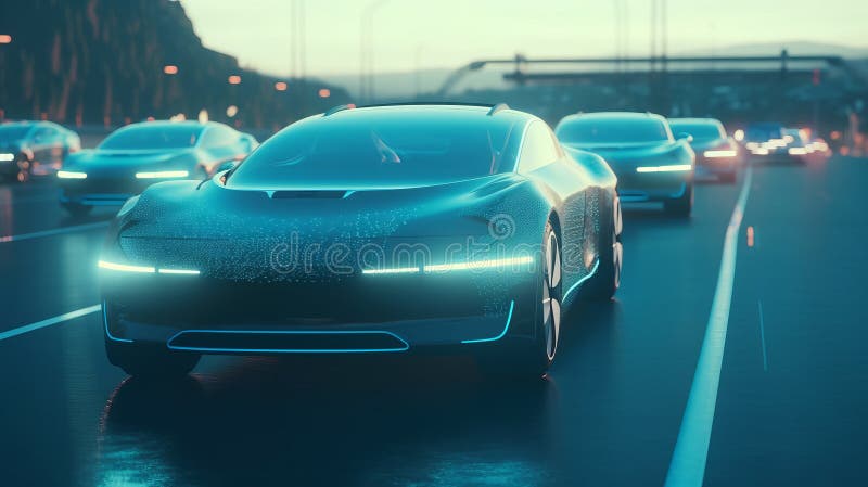 Futuristic Car Vehicles on Highway with Full Self Driving. AI Generated ...