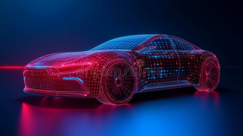 Futuristic Car Wireframe Concept with Augmented Reality Interface on a ...