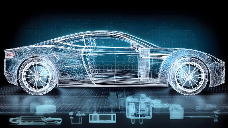 Futuristic Car Wireframe Design in Blue Tones Stock Photo - Image of ...
