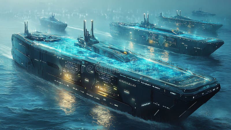 Futuristic Cargo Container Ships Utilizing Technology Stock ...