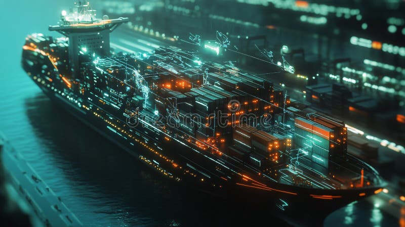 Futuristic Cargo Container Ships Utilizing Technology Stock ...