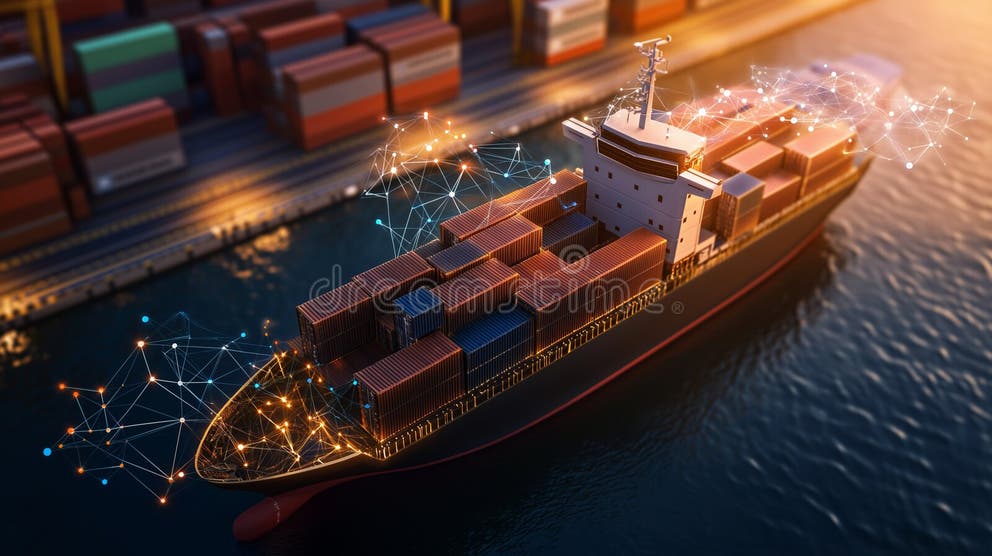 Futuristic Cargo Ship with Containers in Harbor Showcasing Advanced ...