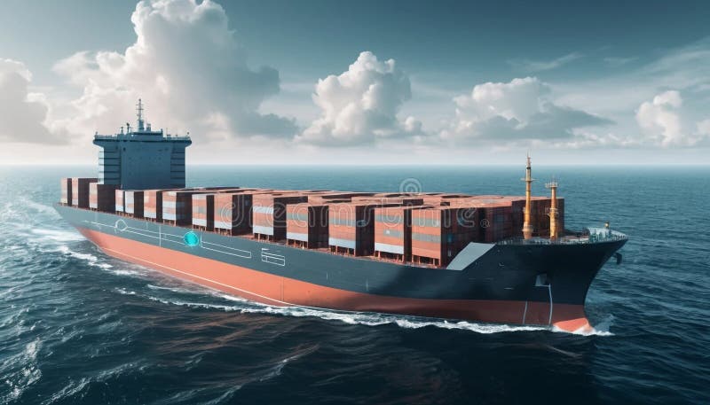 Futuristic Cargo Ship with Digital Overlays Stock Illustration ...