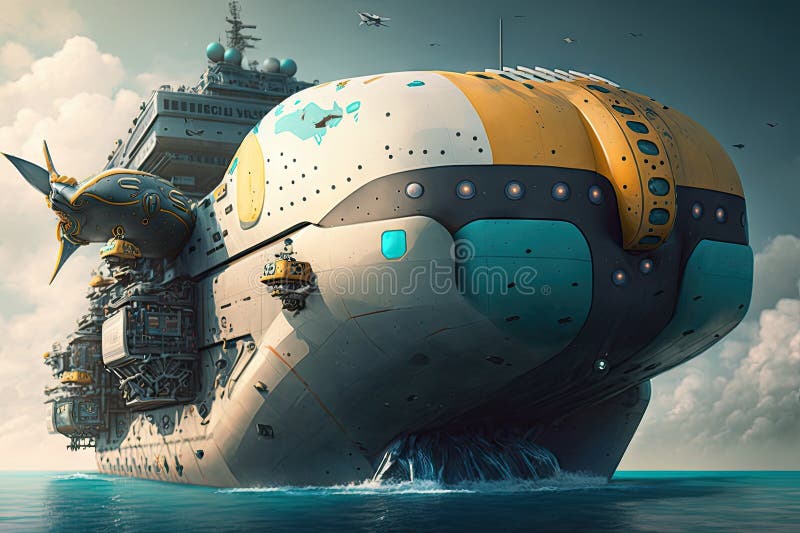 Futuristic Cargo Ship, with Drones and Robots Loading and Unloading ...