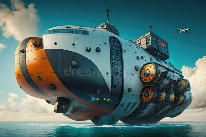 Futuristic Cargo Ship, with Drones and Robots Loading and Unloading ...