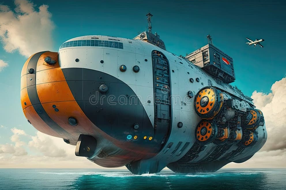 Futuristic Cargo Ship, with Drones and Robots Loading and Unloading ...
