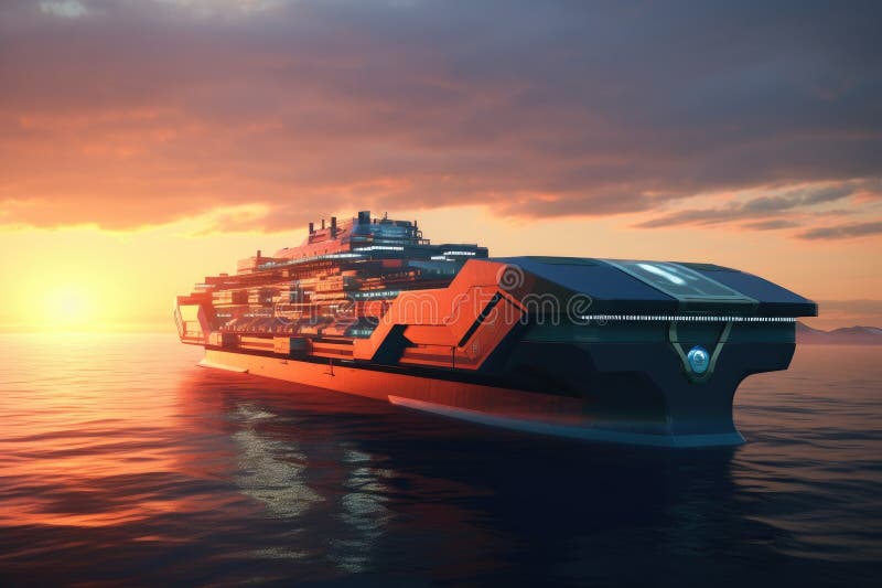 Futuristic Cargo Ship of the Future. Stock Illustration - Illustration ...