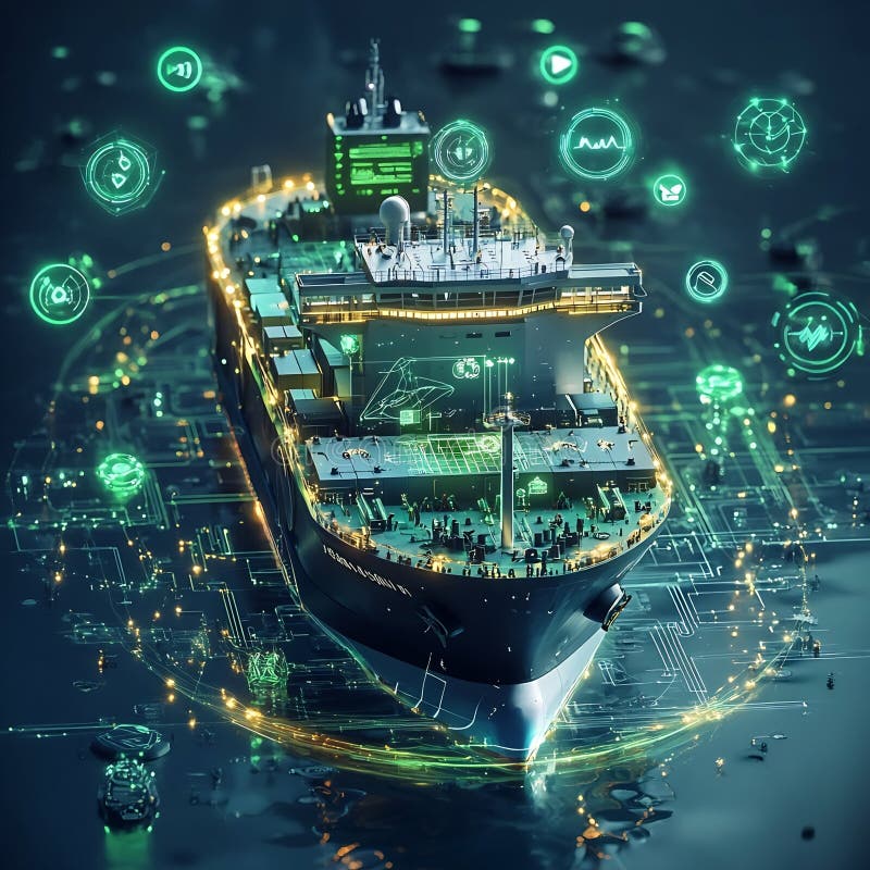 Futuristic Cargo Ship with Holographic Analytics and Eco Friendly ...