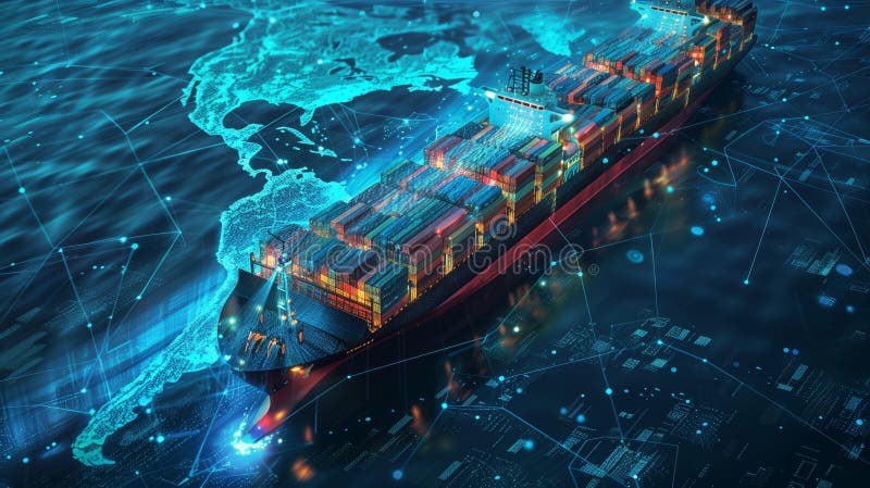 Futuristic Cargo Ship Navigating Global Trade Routes with Advanced ...