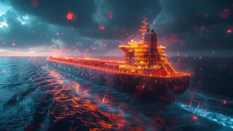 A Futuristic Cargo Ship Sailing through a Digital Ocean with Data ...