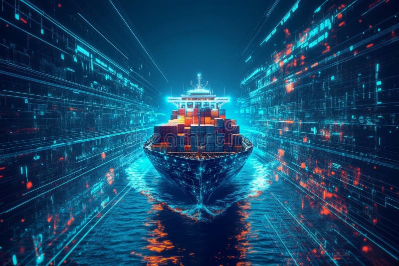 Cargo Ship Sails Glowing Digital Waves Stock Photos - Free & Royalty ...