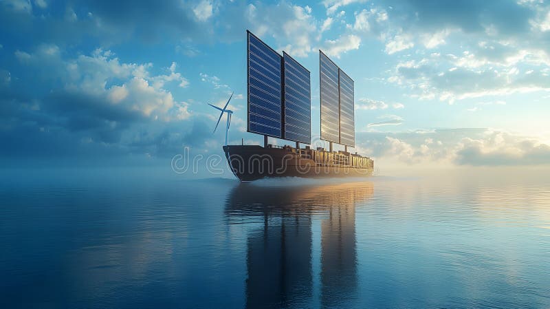 Futuristic Cargo Ship with Solar Sails on Tranquil Waters Stock ...