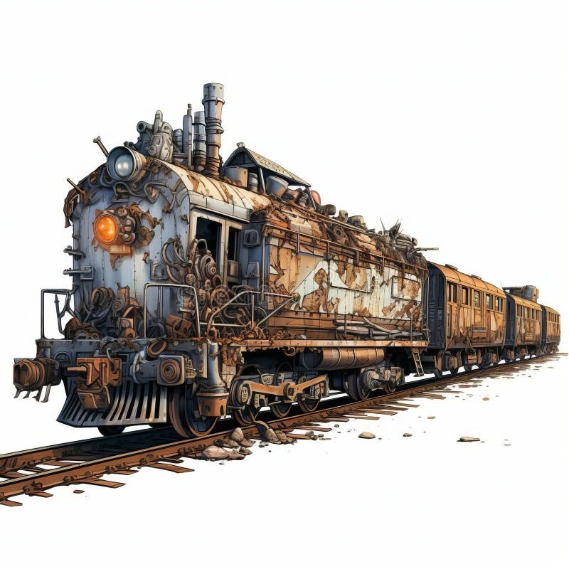 Post-apocalyptic Cargo Train Illustration on White Background Art Stock ...