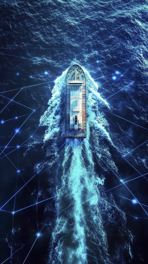Futuristic Cargo Vessel Navigates Digital Sea Currents Stock ...