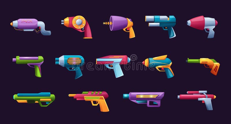Futuristic Cartoon Blasters. Sci Fi Ray Guns, Space Age Weapons Cartoon ...