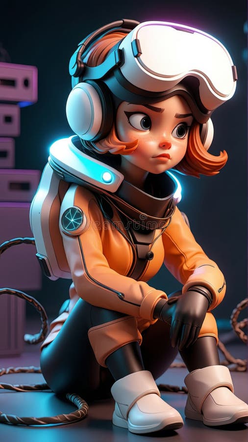 Futuristic Cartoon Character with Vr Headset in Sci-fi Setting Stock ...
