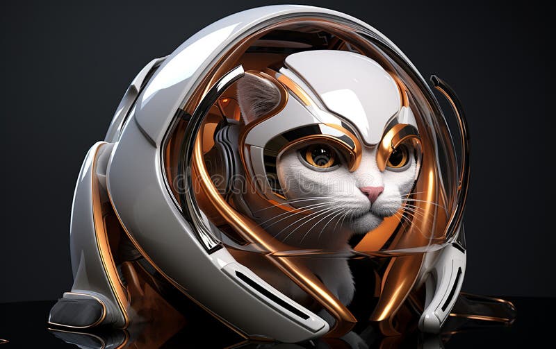 Futuristic Cat with Advanced Tech Features in a Sci-Fi Setting Stock ...