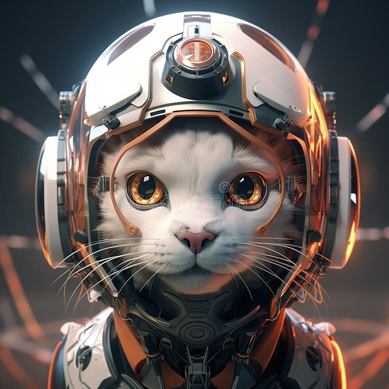 Futuristic Cat with Advanced Tech Features in a Sci-Fi Setting Stock ...