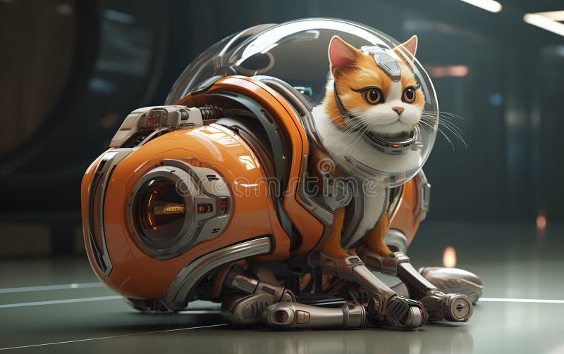 Futuristic Cat with Advanced Tech Features in a Sci-Fi Setting Stock ...