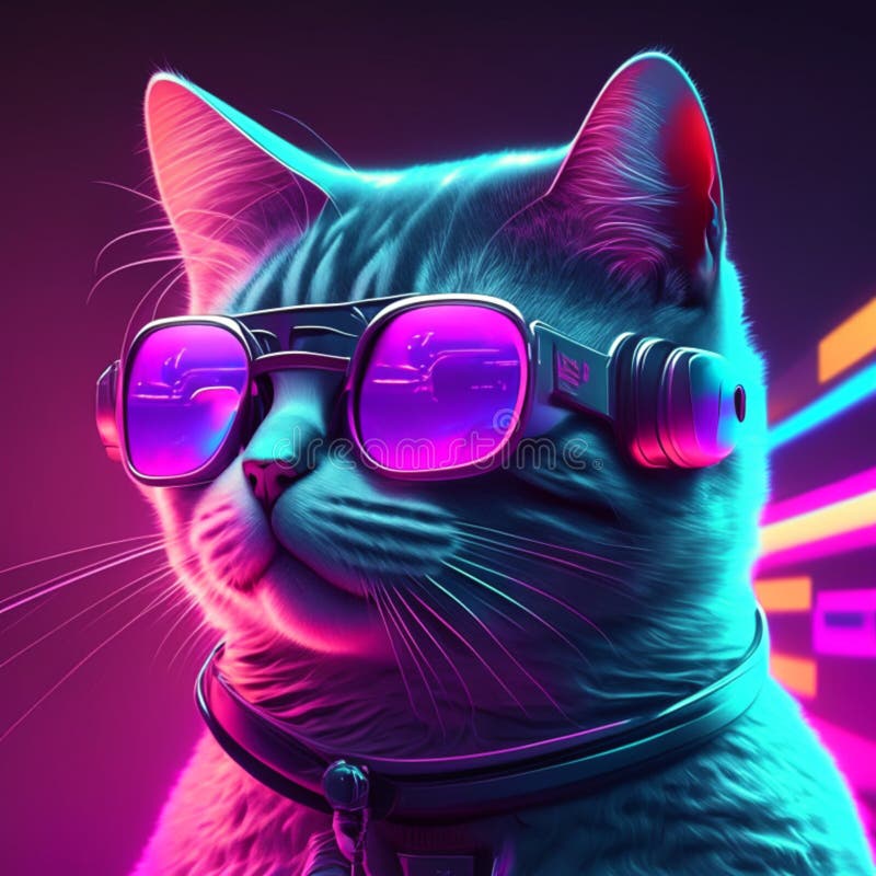 Futuristic Cat With 3d Glasses 3d Rendering Stock Illustration Illustration Of Nose Neon