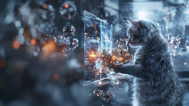Futuristic Cat Designer Creating Innovations in a High-tech Room ...