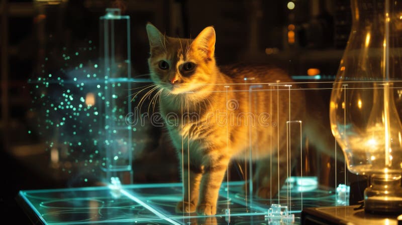 Futuristic Cat Exploring a High-tech Holographic Environment Stock ...