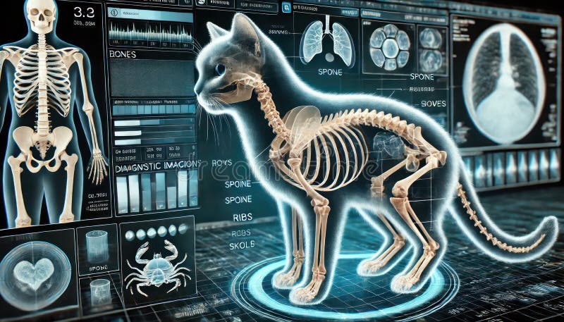 Futuristic Cat X-ray with Detailed Skeleton and Medical Data ...