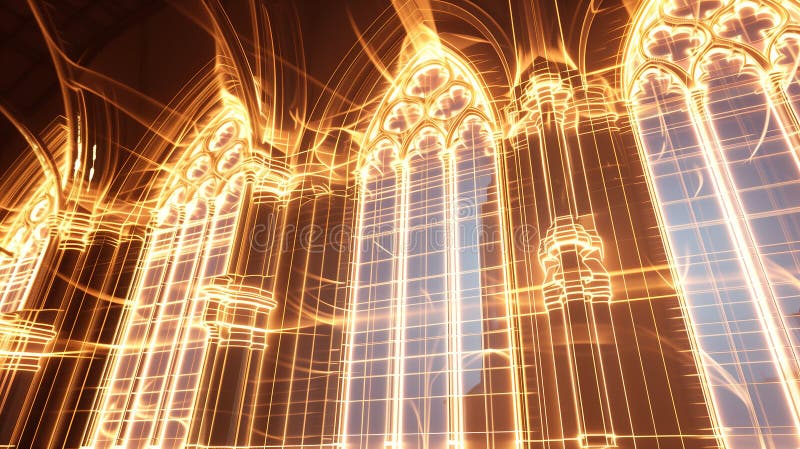 A Futuristic Cathedral with Glowing Stained Glass Windows Showcases a ...