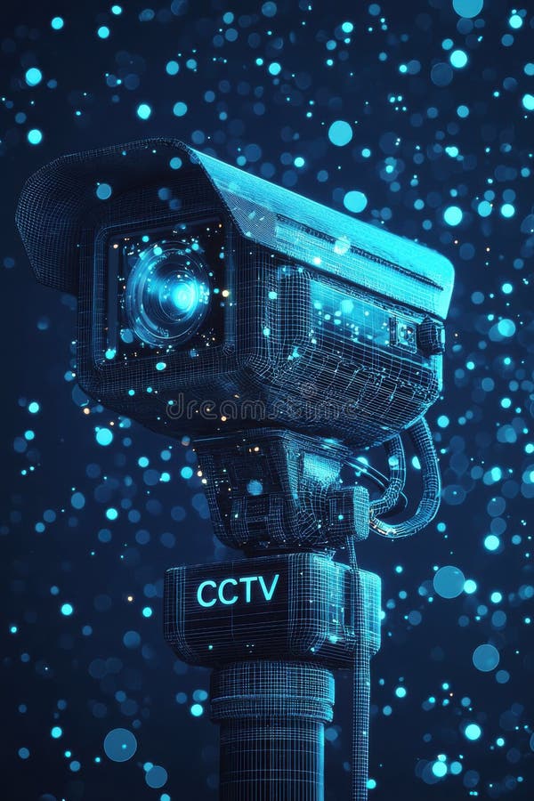 Futuristic Cctv Camera Digital Wireframe Glowing Effects Stock Photos ...