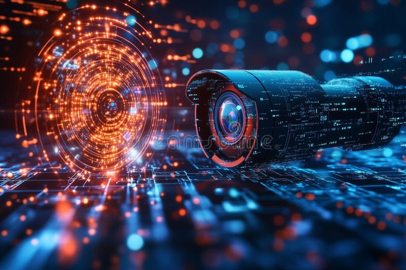 Futuristic CCTV Camera with Mobile Connectivity and Data Stream ...