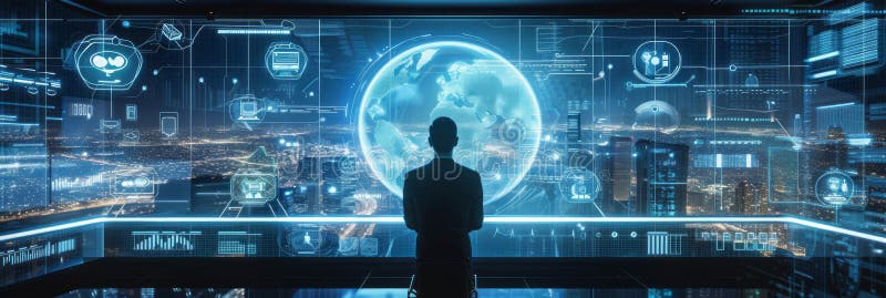 A Futuristic Center To Help Customers with Virtual Reality, a Person in ...