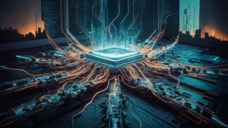 Futuristic Central Processing Unit, Network Data High Quality Image ...