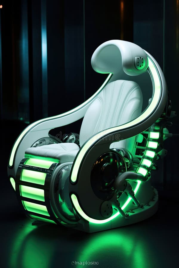A Futuristic Chair with Green Lights in a Dark Room. Generative AI ...
