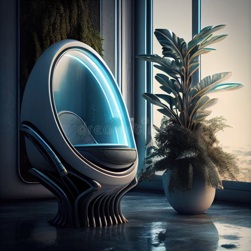 Futuristic Chair with Plant Decoration in Room of Sci-fi Futuristic ... Futuristic Chair with Plant Decoration in Room of Sci-fi Futuristic ...