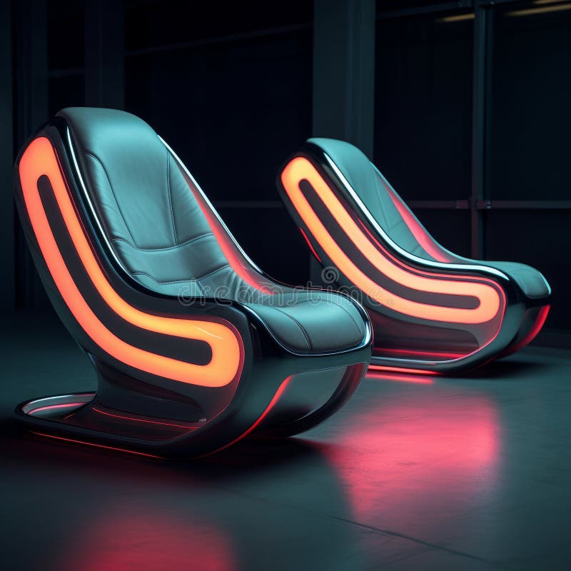 Futuristic Chairs with Neon Borders Generative AI Stock Illustration ...
