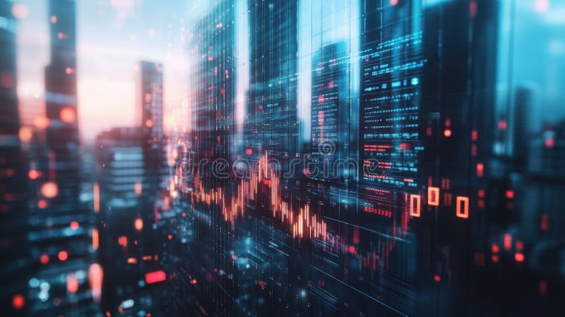 Futuristic Chart Showing Data Analysis on a City Background Stock Image ...